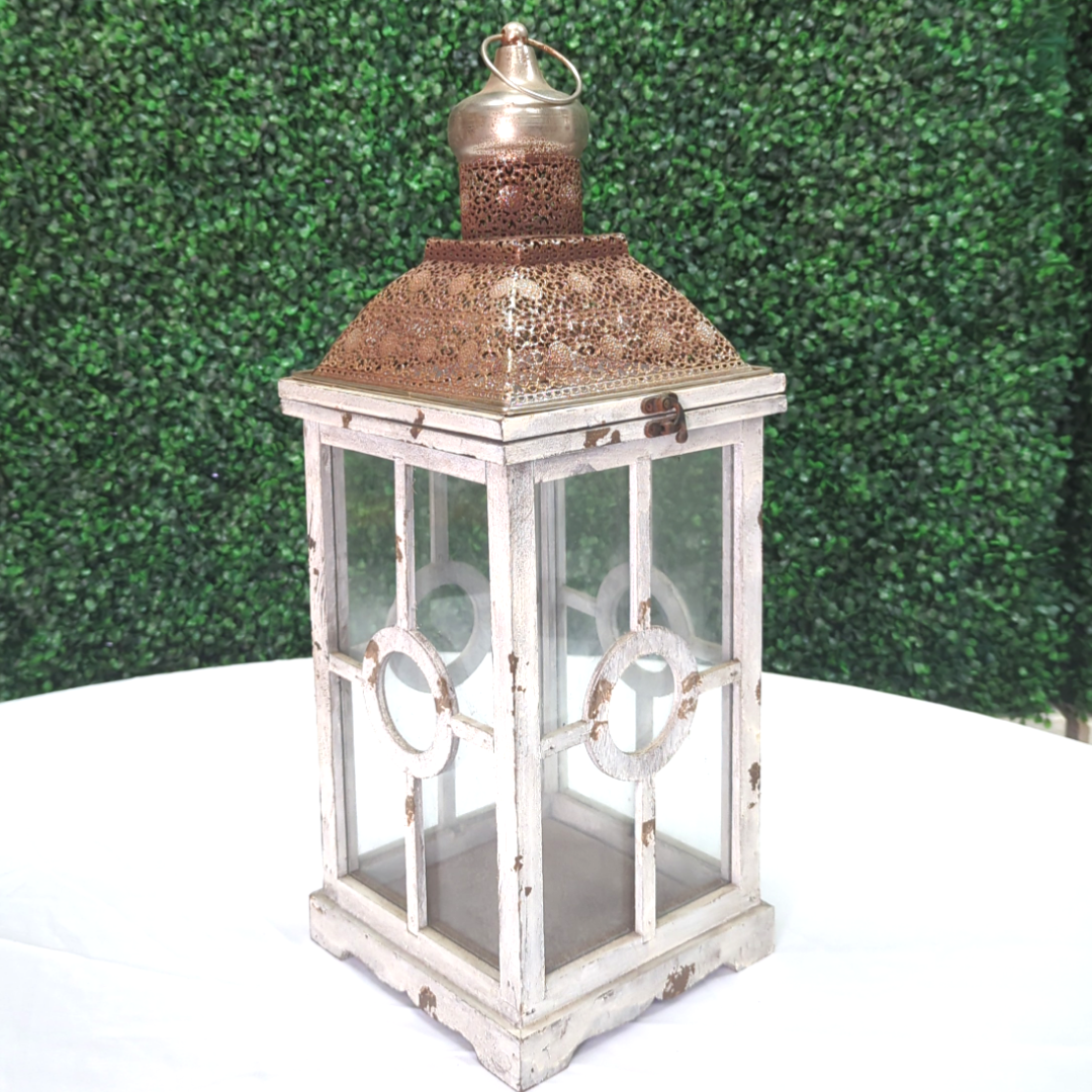 White Rustic Lantern - The Wedding Shop